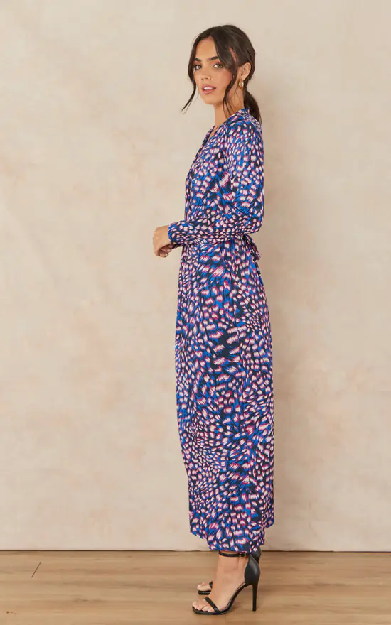 Wrap Culotte Jumpsuit In Blue Abstract Leopard Print Jenerique Silkfred