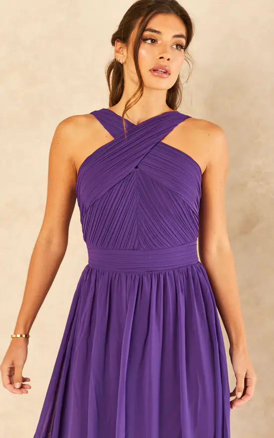 Halter Neck Chiffon Maxi Dress In Purple Goddiva Silkfred Us