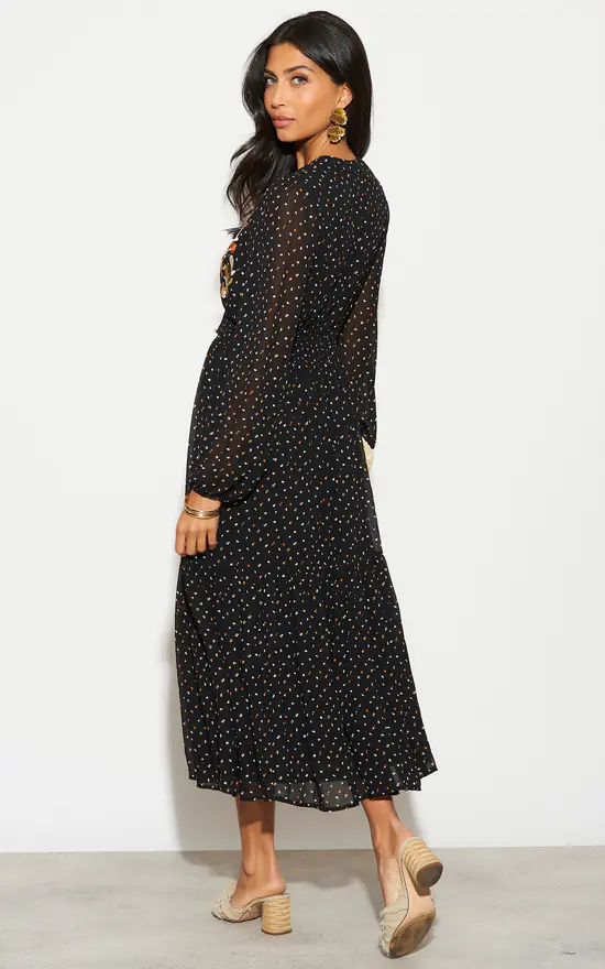 Black Ruffle Hem Long Sleeve Maxi Dress Silkfred Us