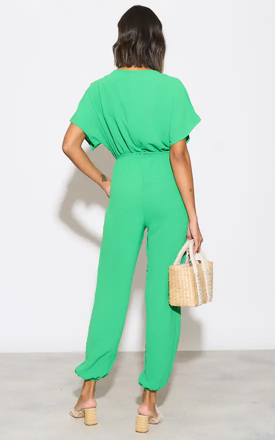 Batwing Sleeve Elasticated Waist Jumpsuit In Green Jenerique