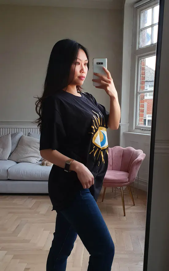 Evil Eye Slogan Logo Oversized Tee Black Gigiland Uk Silkfred Us