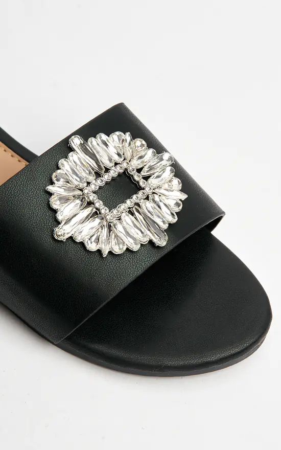 Finee Diamante Broach Flat Sliders In Black Miss Diva SilkFred US finee-diamante-broach-flat-sliders-in-black-miss-diva-silkfred-us