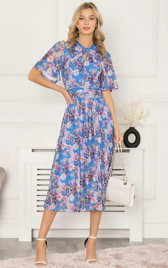 Danika Keyhole Neck Mesh Dress Royal Multi Jolie Moi Silkfred Us