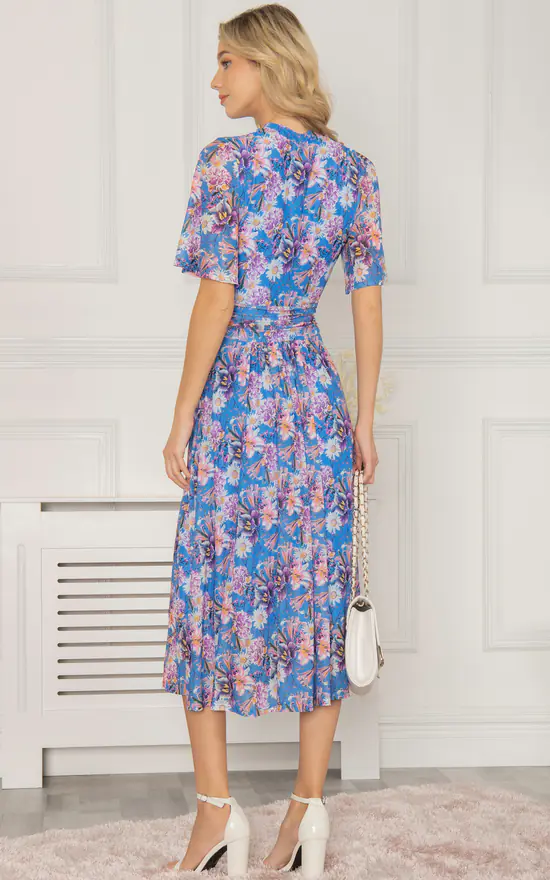 Danika Keyhole Neck Mesh Dress Royal Multi Jolie Moi Silkfred Us