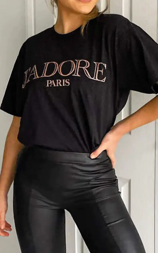 Jadore Paris Slogan Oversized Tee Black Gigiland Uk Silkfred Us