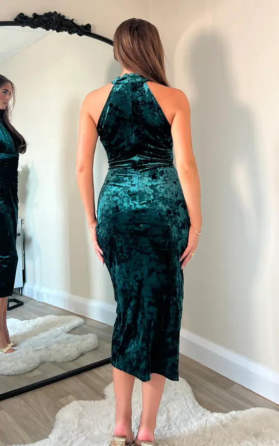 Alessia Velvet Halter Neck Midi Dress Green Silkfred Us